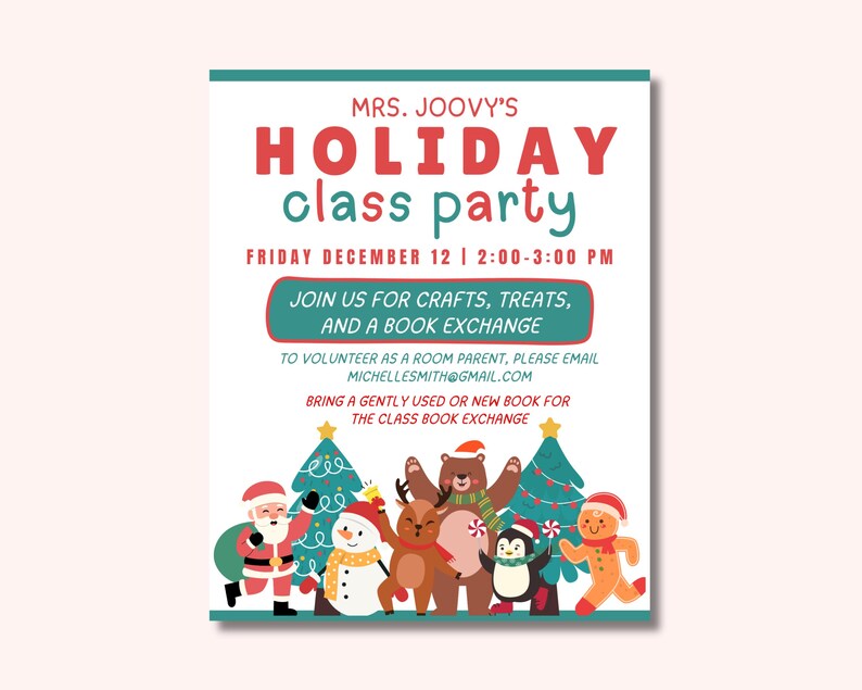 Editable Holiday Class Party Flyer Canva Template | School Christmas ...