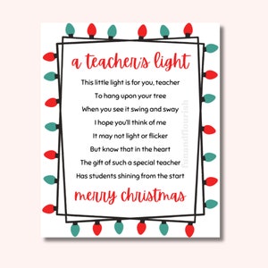 A Teacher's Light Poem Printable Card for Ornaments | Christmas Teacher ...