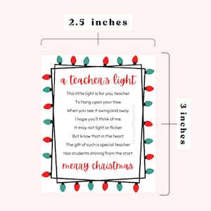 A Teacher's Light Poem Printable Card for Ornaments | Christmas Teacher ...