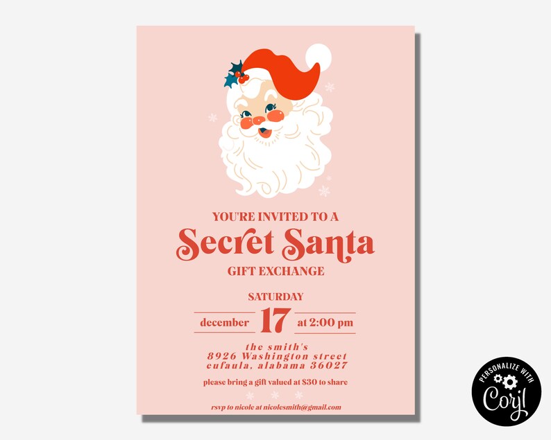 Secret Santa Party Invitation Christmas Invite Holiday - Etsy