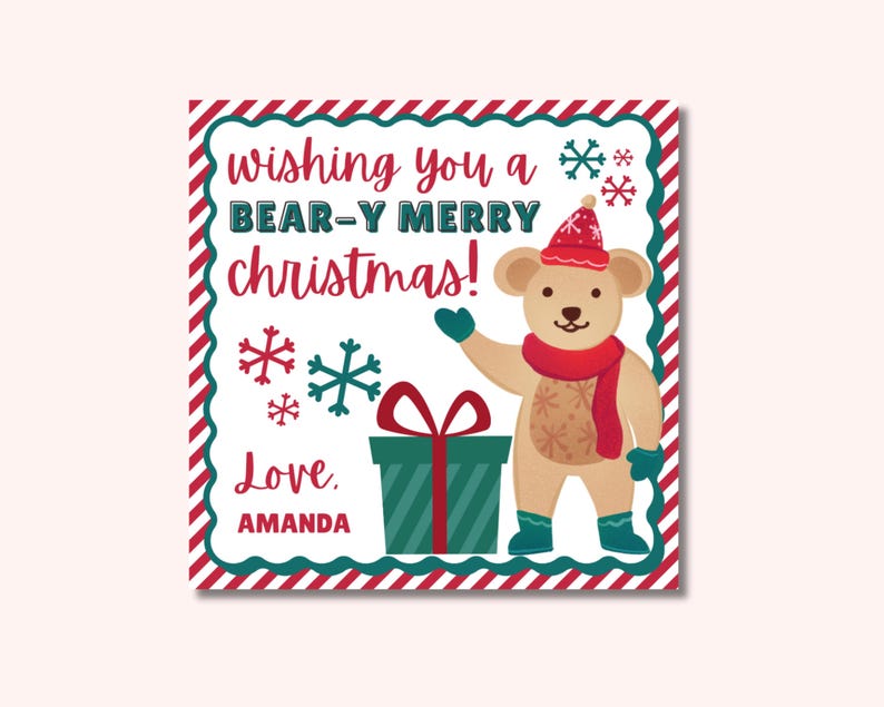 Have A Beary Merry Christmas Gift Tag | Christmas Class Party Favor ...