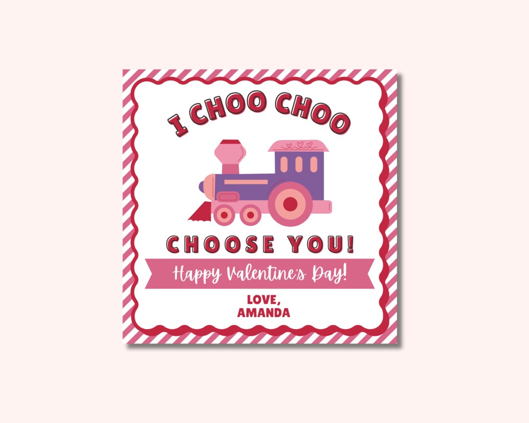Pink Train Valentine Tags | Printable Choo Choo Train Valentine Cards ...
