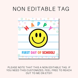 Printable Back to School Cookie Tag - Happy First Day | Smiley Face ...