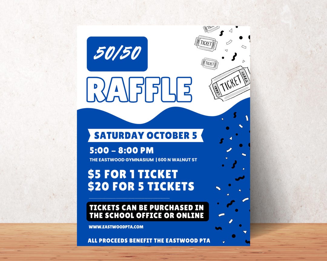 50/50 Raffle Draw Template | School Sports Fundraiser | Editable Canva ...