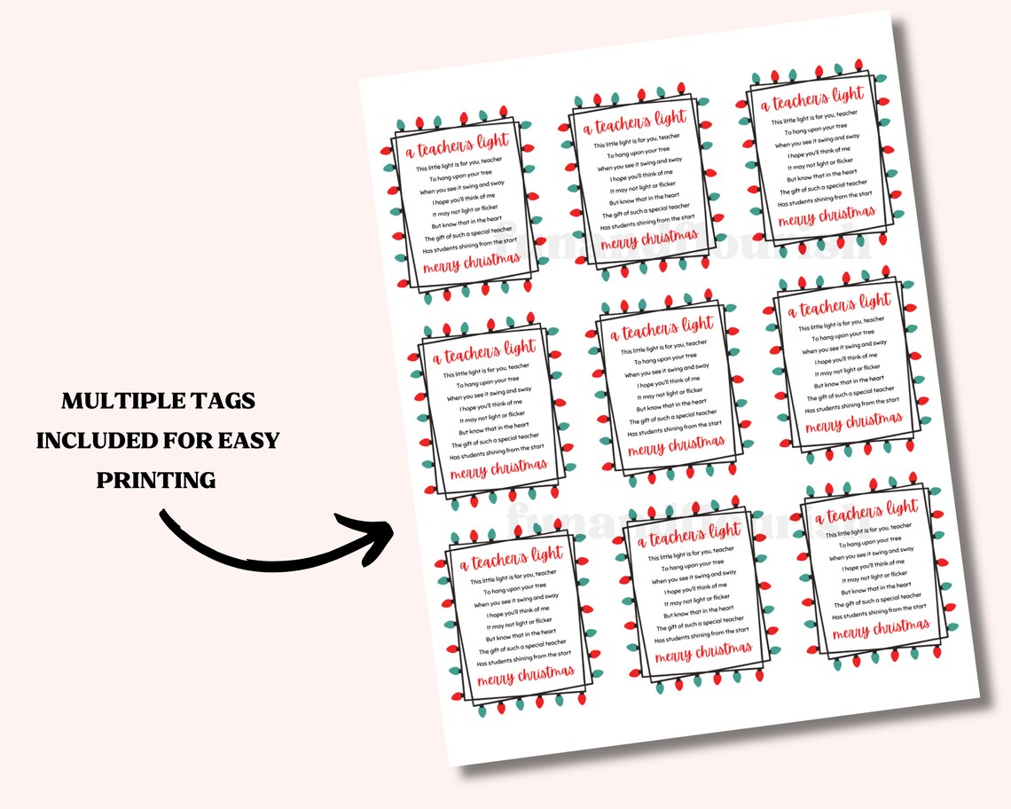 A Teacher's Light Poem Printable Card for Ornaments | Christmas Teacher ...
