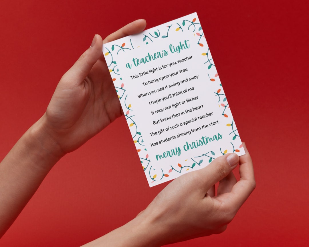 A Teacher's Light Poem Printable Card for Ornaments | Christmas Teacher ...