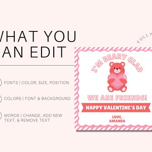 Bear Valentine Tag | I'm Beary Glad We're Friends | Kids Valentines for ...