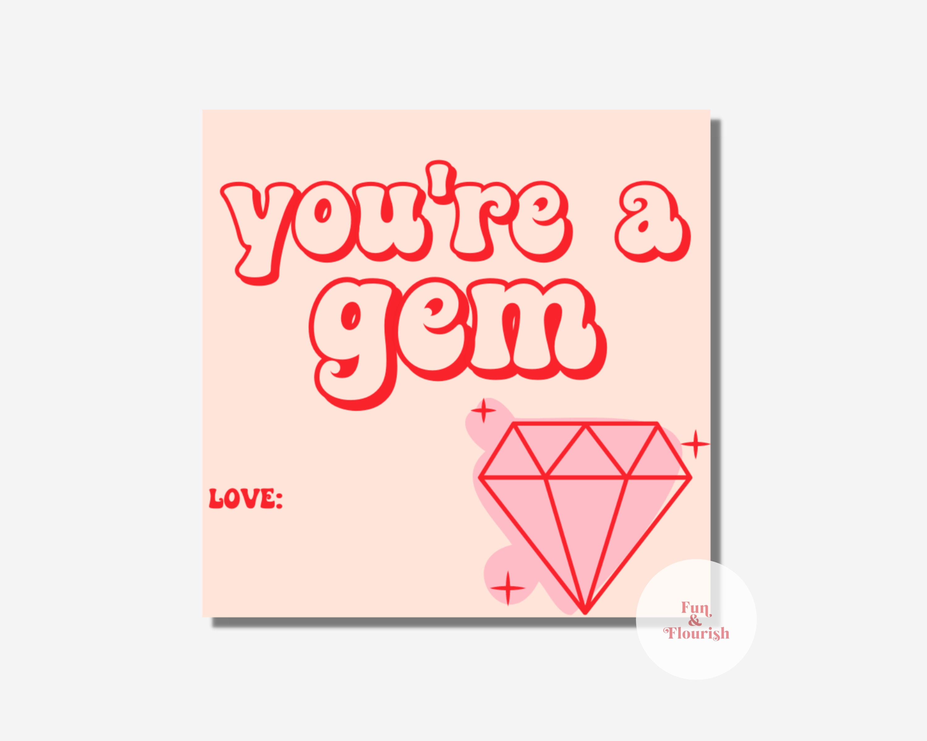 Ring Pop Valentine Tag | You're A Gem Tag | Gem Ring Tag | Printable ...