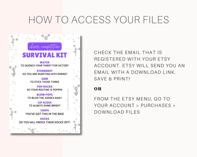 Cheer Competition Survival Kit Printable | Purple | Printable Cheer ...