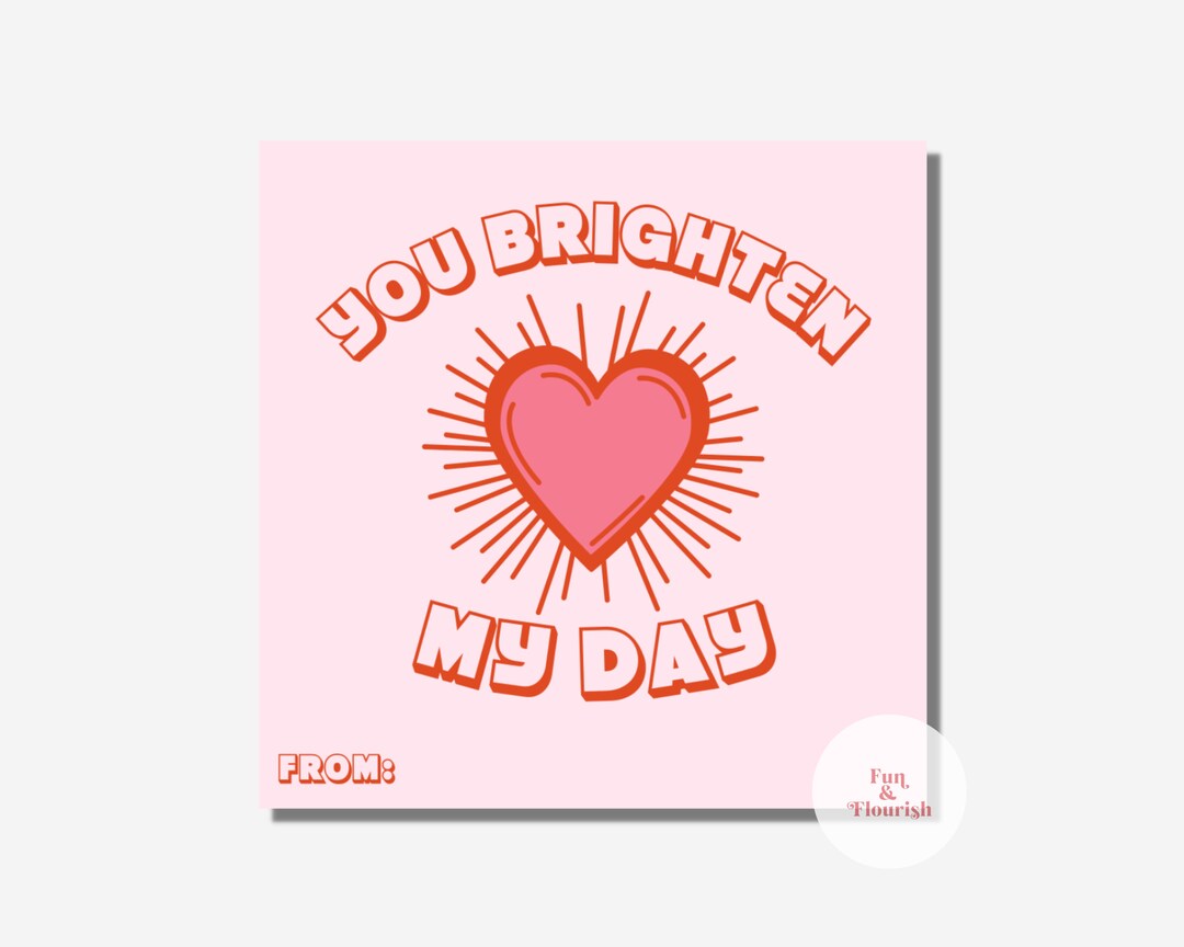 Valentine Sunglasses Tag | You Brighten My Day Valentine | Non Candy ...