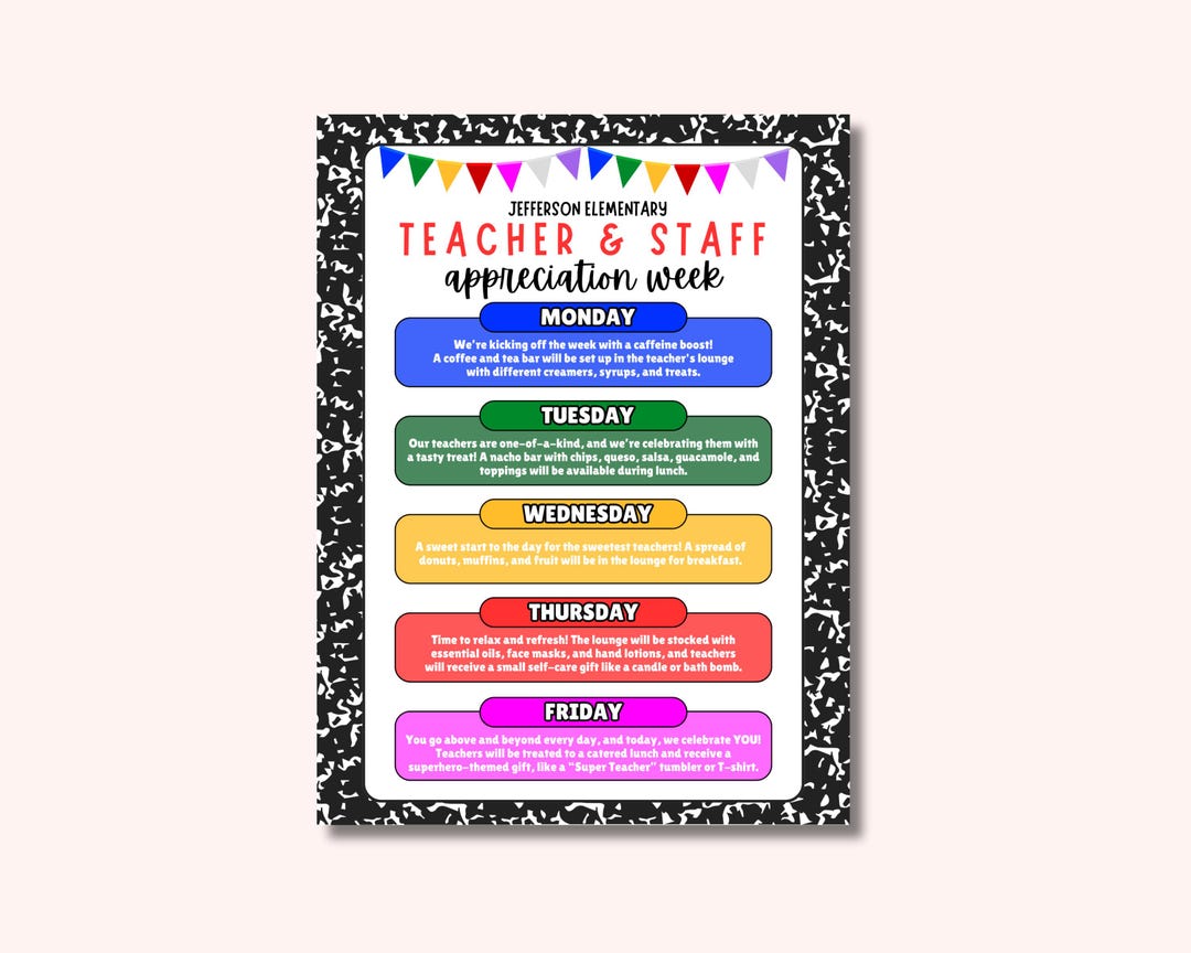 Editable Teacher Appreciation Week Flyer | Itinerary | Daily Theme ...