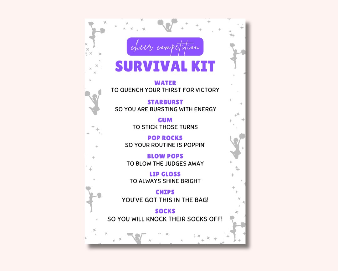 Cheer Competition Survival Kit Printable | Purple | Printable Cheer ...