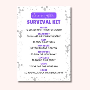 Cheer Competition Survival Kit Printable | Purple | Printable Cheer ...