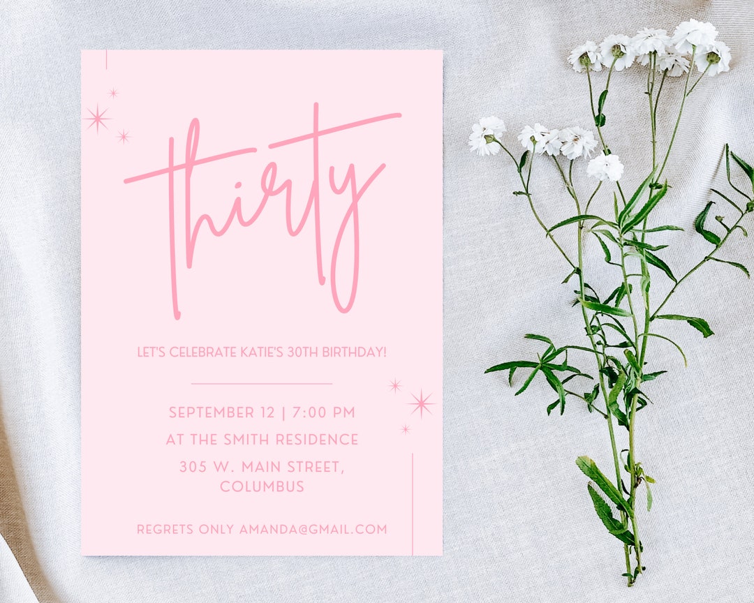 Pink 30th Birthday Invitation | Minimal 30th Birthday Invitation ...