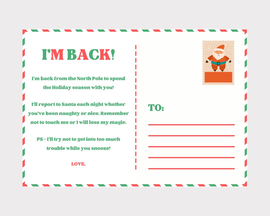 Elf Postcard | Elf Return Note | Elf Welcome Back | Elf Props | Elf ...