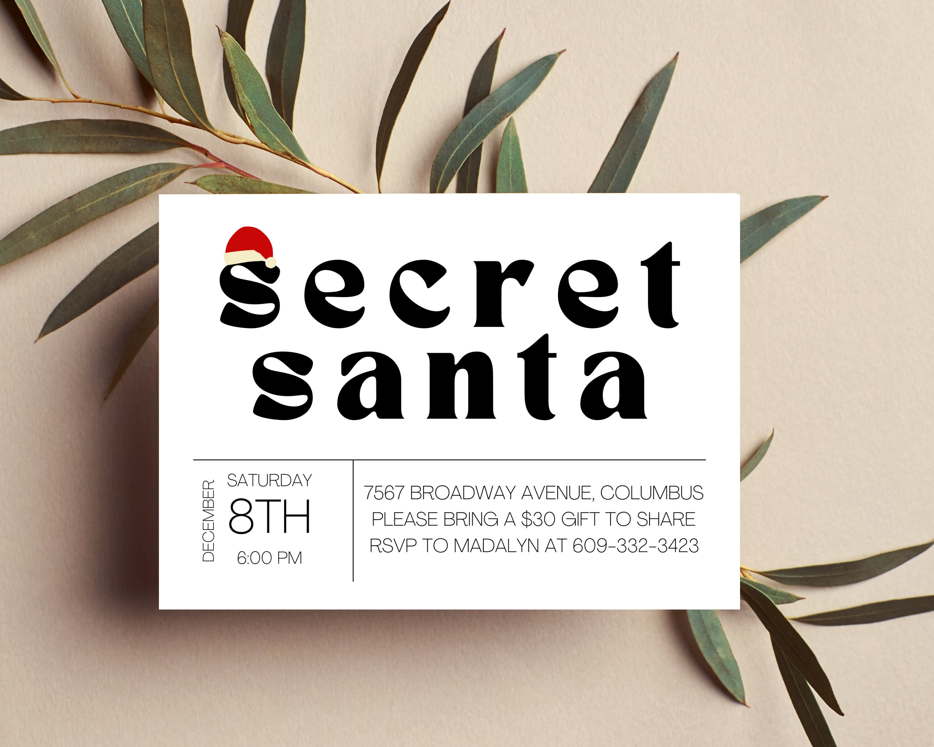 Minimalist Secret Santa Invitation | Secret Santa Invitation ...
