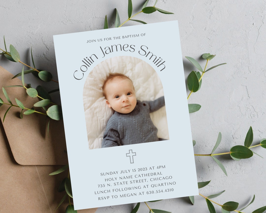 Minimalist Boy Baptism Invite | Minimalist Baptism Invitation ...