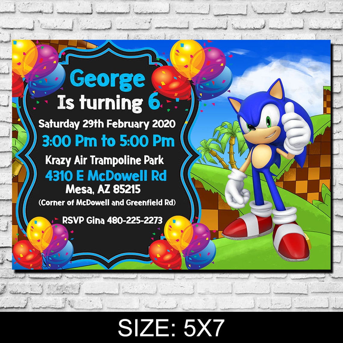 Sonic Invitation Sonic Invite Sonic Birthday Card Sonic | Etsy
