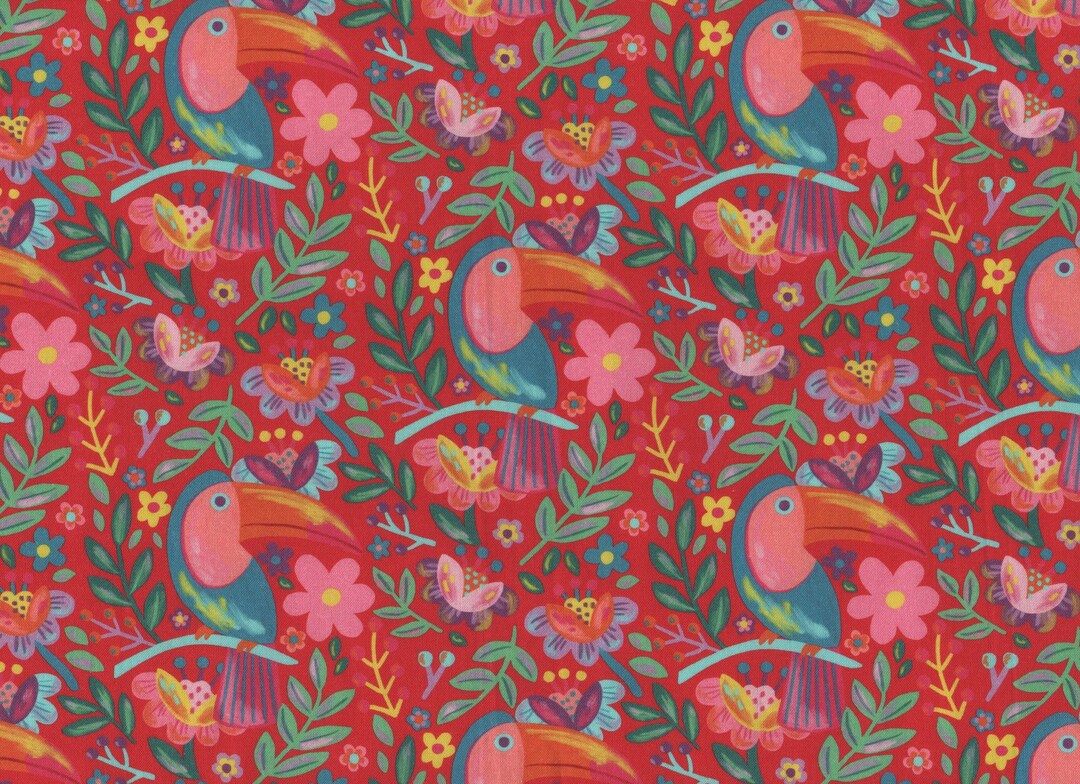 Toucan Fabric FQ, Viva Mexico Cotton Fat Quarter, Tropical Bird Print ...
