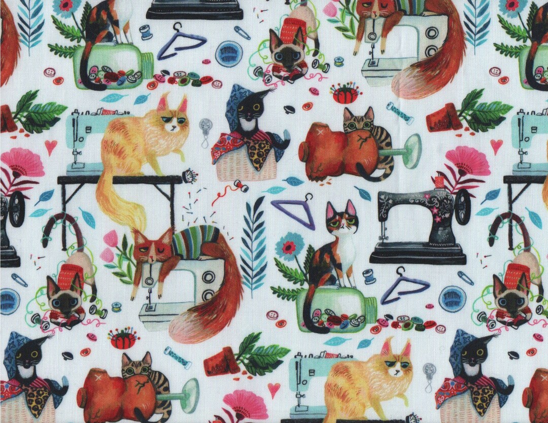 Cat Fabric FQ, Sew Mischievous Cotton Fat Quarter, Sewing Themed ...
