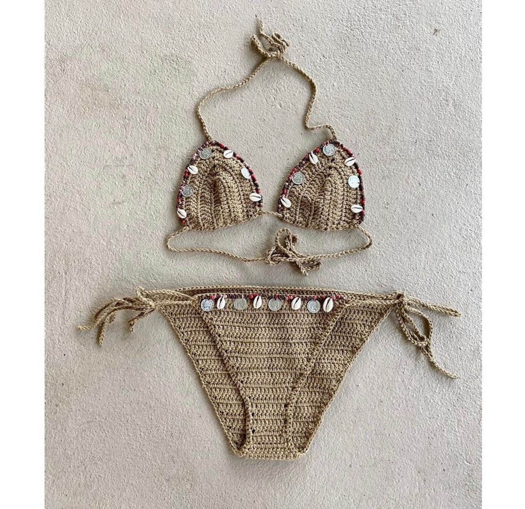 Crochet Beaded Bikini , Boho Bikini, Crochet Bikini, Full Coverage ...