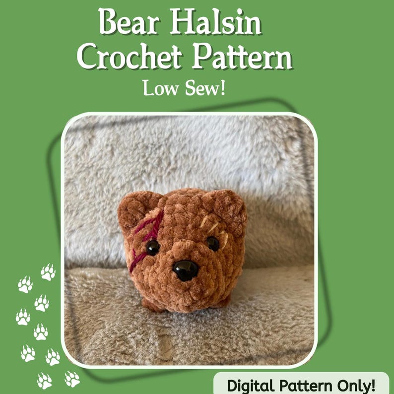 Crochet Pattern Low Sew Mini Bear Halsin | PDF Amigurumi Pattern ...