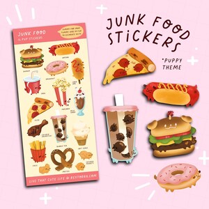 Junk Food Dog Sticker Sheet| Fried Food, Cute Food, Fast Food, Snack ...