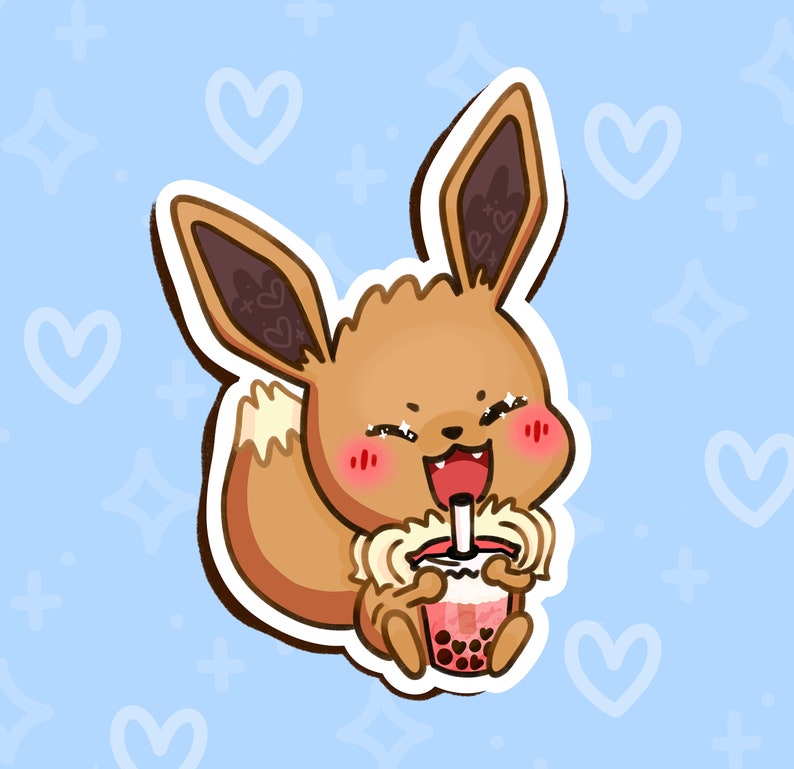 Eevee Bubble Tea Sticker Cute Pokemon Sticker Bubble Tea - Etsy