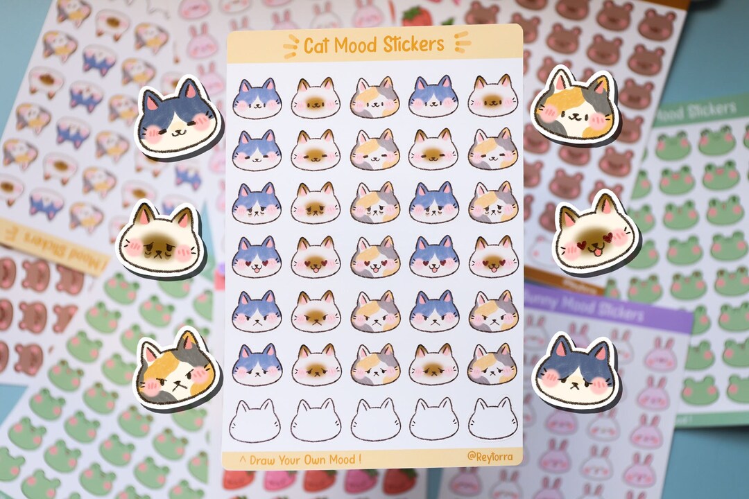 Cat Moods Sticker Sheet Mood Tracker Sticker Sheet, Cute Planner ...