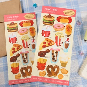 Junk Food Dog Sticker Sheet| Fried Food, Cute Food, Fast Food, Snack ...