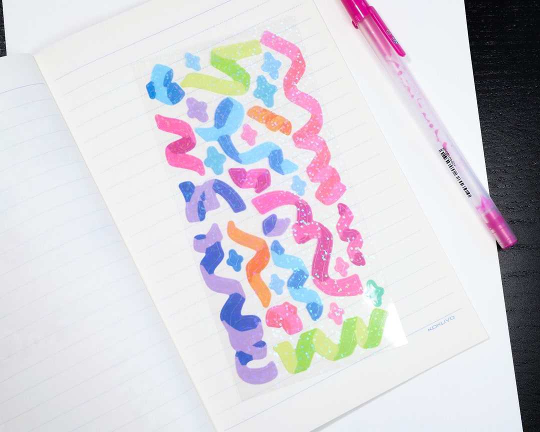 Confetti Glitter Ribbon Stickers Deco, Planner, Journal, Basic Stickers ...