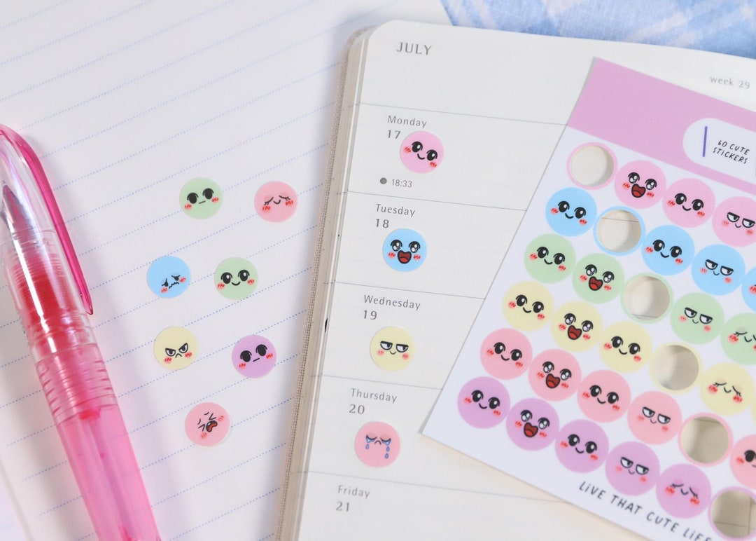 54 Circle Mood Tracker Sticker Sheet |emotion Reaction Stickers,journal ...