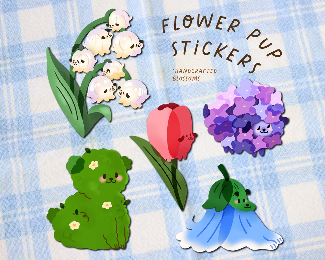 Flower Dog Stickers Kawaii Puppy Stickers, Spring Time Decor, Journal ...