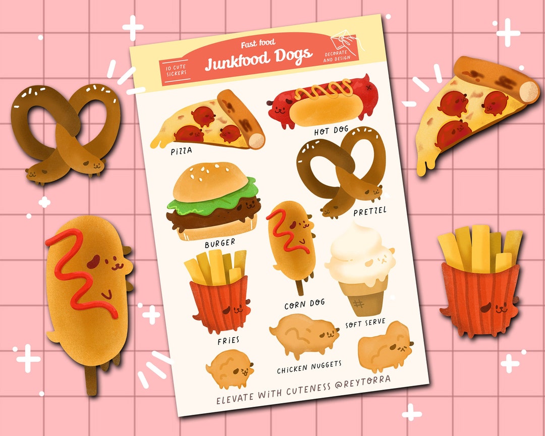 Junk Food Dog Sticker Sheet Fried Food, Cute Food, Fast Food, Snack ...