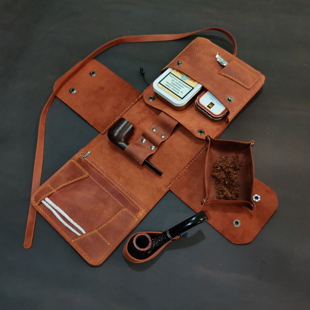 Leather Pipe Pouch Triple Pipe Bag Handmade Tabacco Case 3 Smoking ...