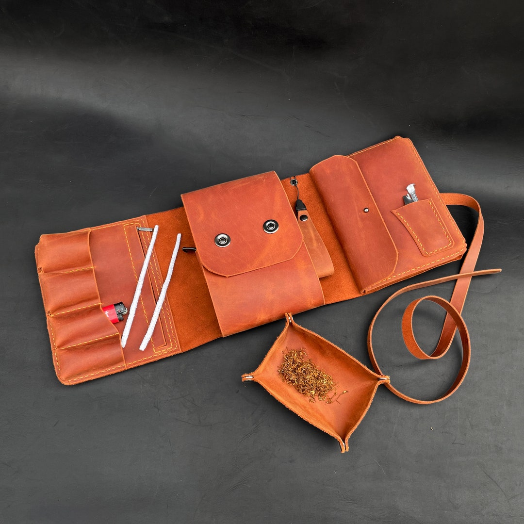 Leather Pipe Pouch Double Pipe Bag Handmade Tabacco Case 2 Smoking ...