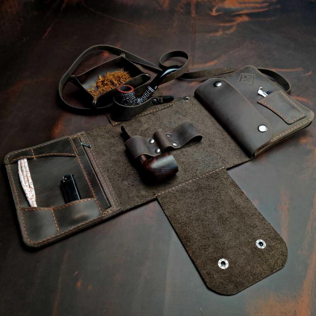 Leather Pipe Pouch Triple Pipe Bag Handmade Tabacco Case 3 Smoking ...