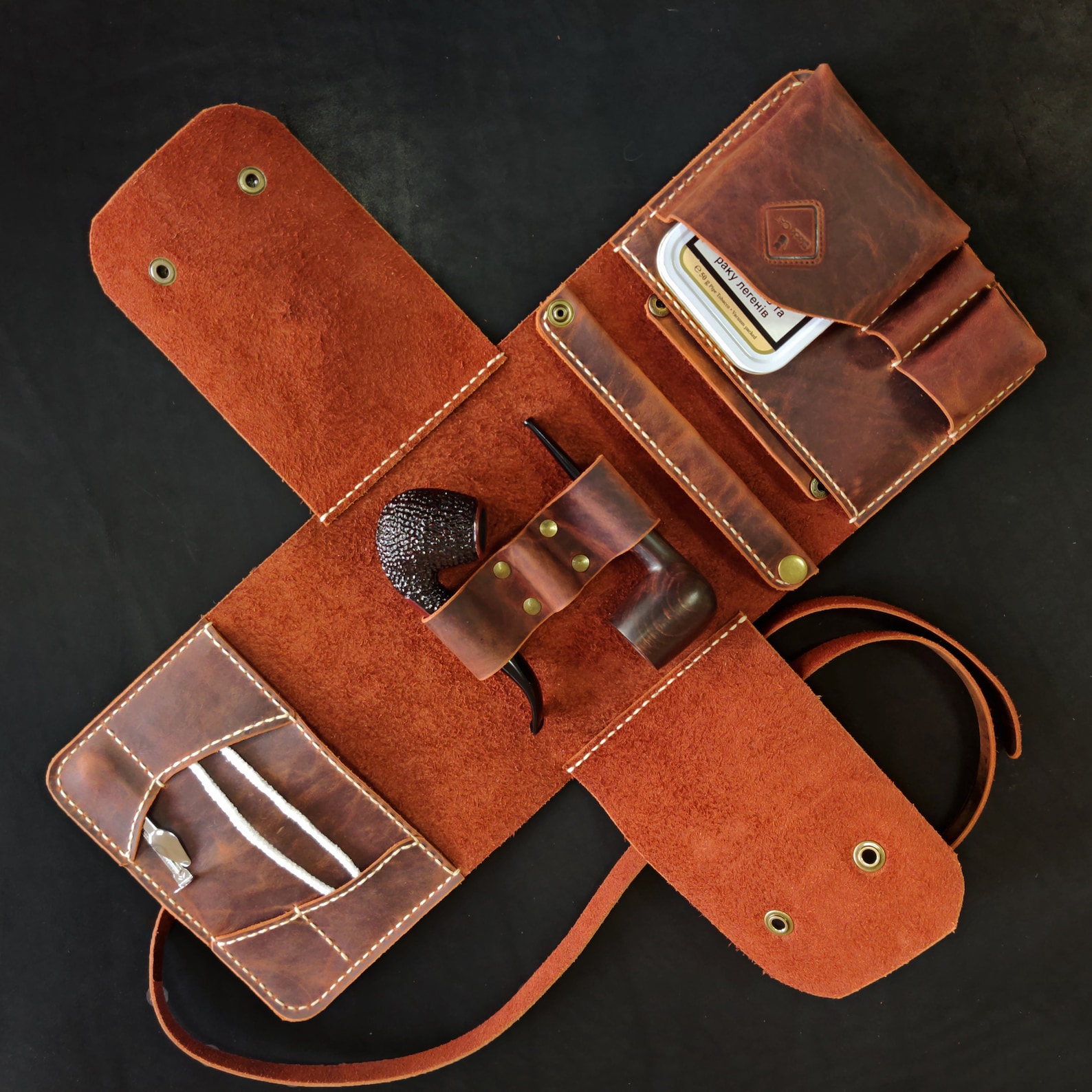 Leather Pipe Pouch Triple Pipe Bag Handmade Tabacco Case 3 Smoking ...