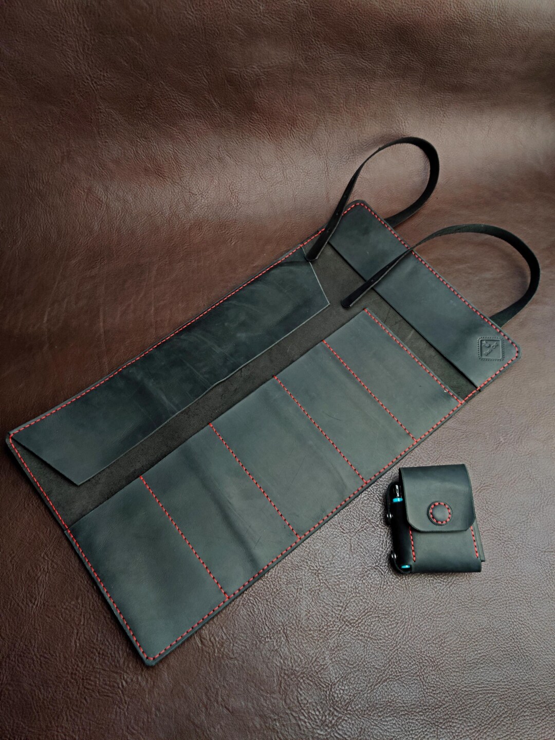 Leather Knife Roll Case Portable for Cooking Tools Cutlery Organizer ...