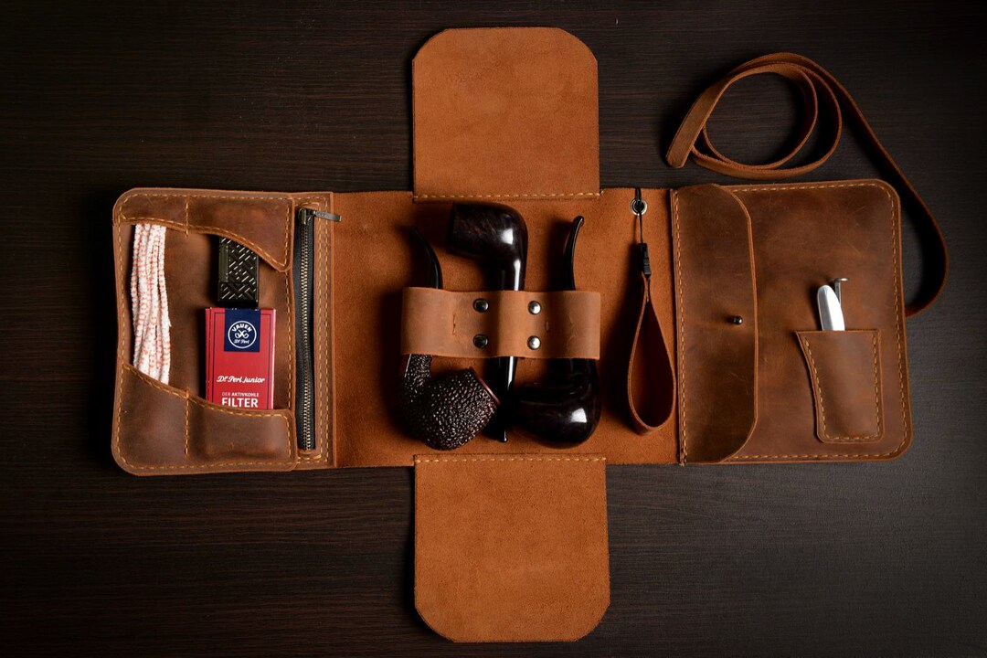 Leather Pipe Pouch Triple Pipe Bag Handmade Tabacco Case 3 Smoking ...