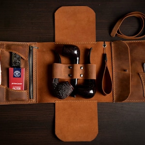 Leather Pipe Pouch Triple Pipe Bag Handmade Tabacco Case 3 Smoking ...