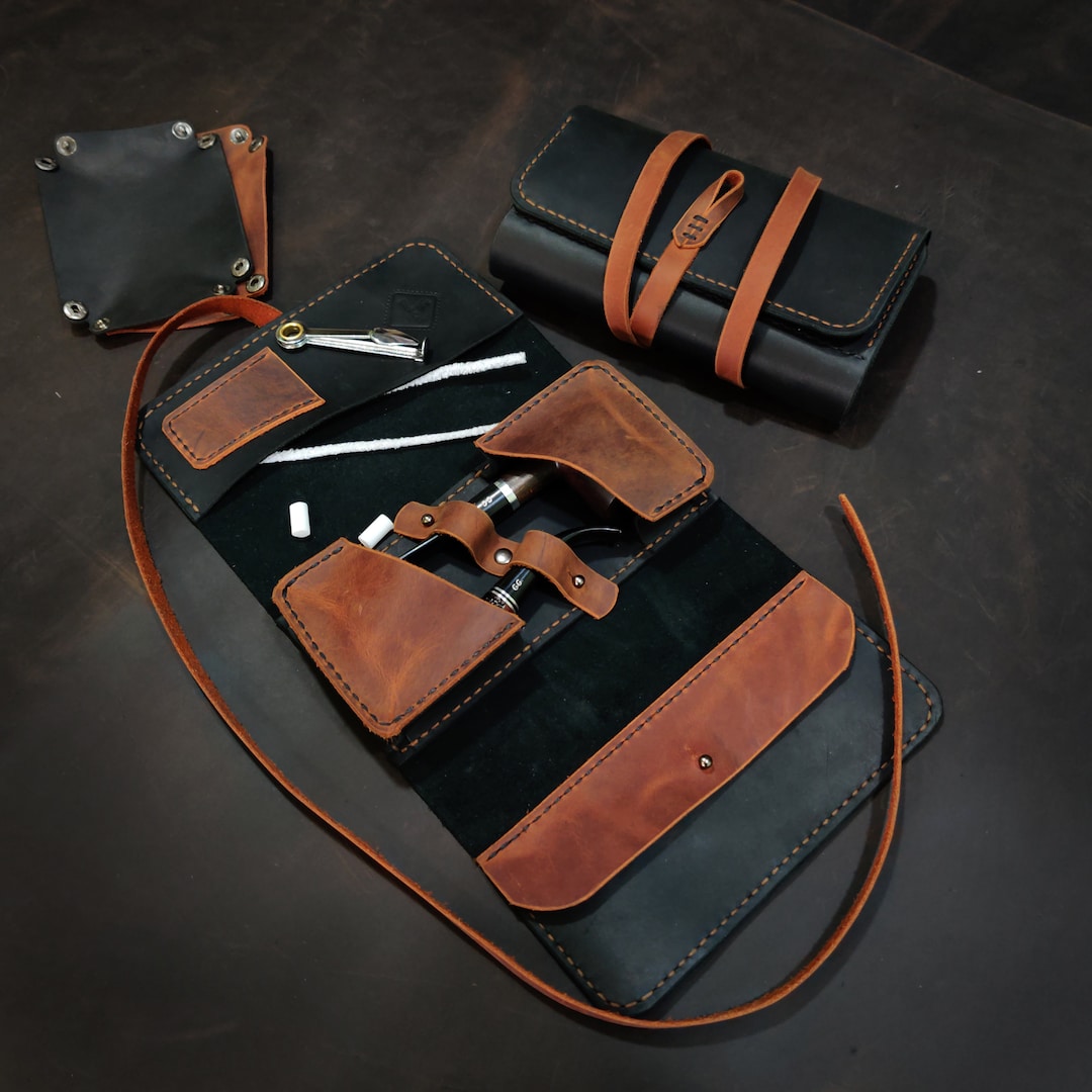 Leather Pipe Pouch Double Pipe Bag Handmade Tabacco Case 2 Smoking ...