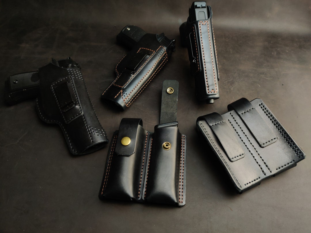 Leather Pistol Double Pouch Pocket for Pistolet Clip Pistol Magazine - Etsy