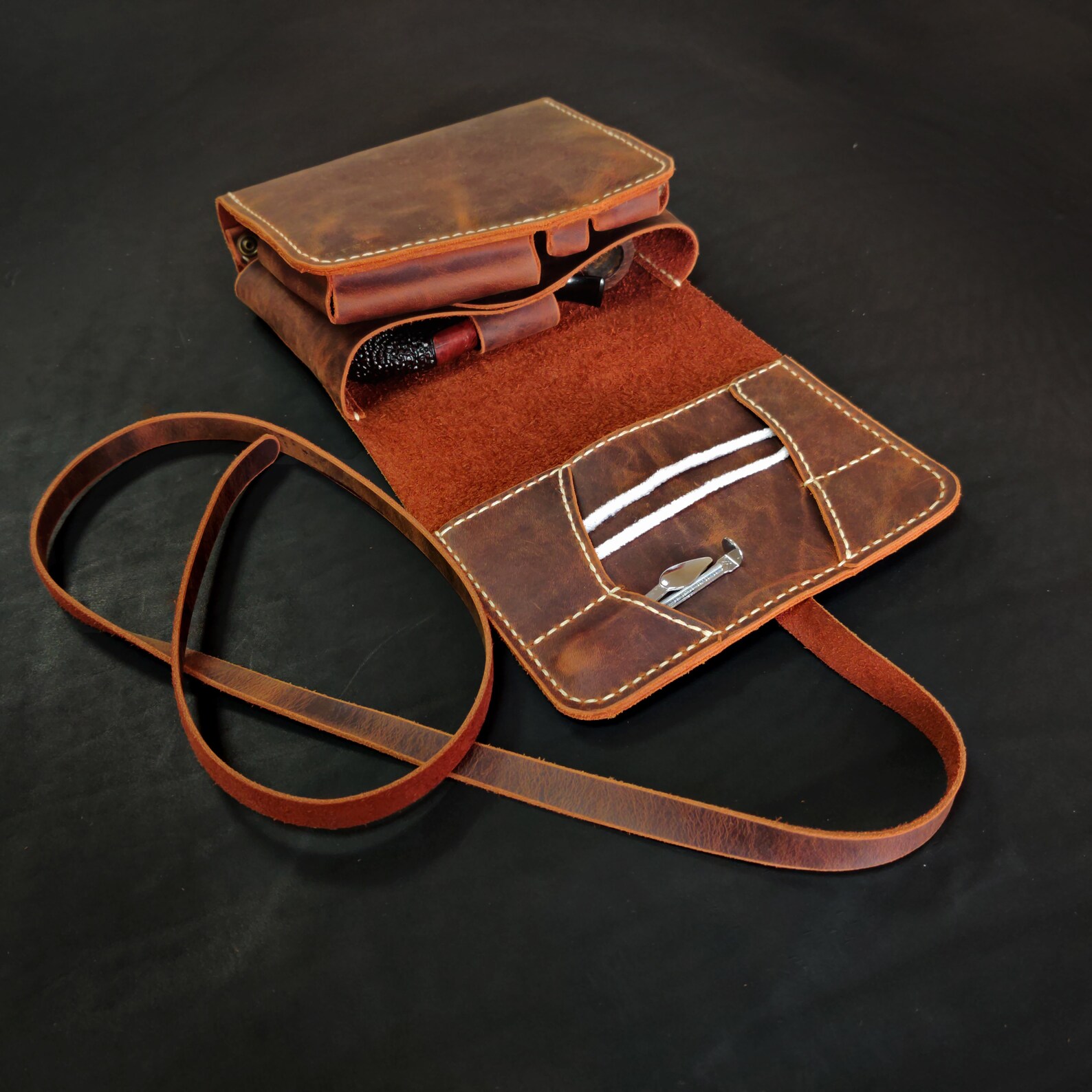 Leather Pipe Pouch Triple Pipe Bag Handmade Tabacco Case 3 Smoking ...