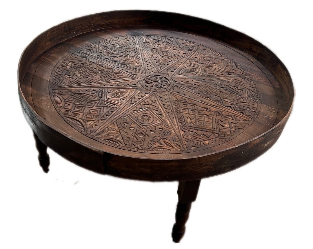 Arabic Table, Unique Coffee Table. Carved Coffee Table, Round Wooden ...