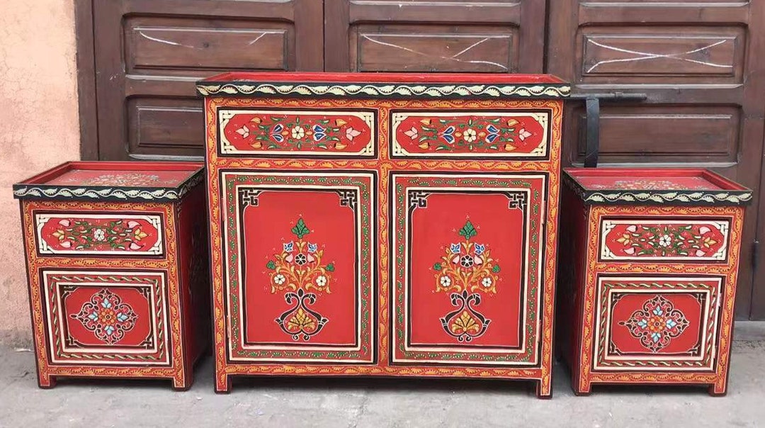 RED Nightstand, Nightstand Pair, Nightstand, Bedside Table, Low Side ...