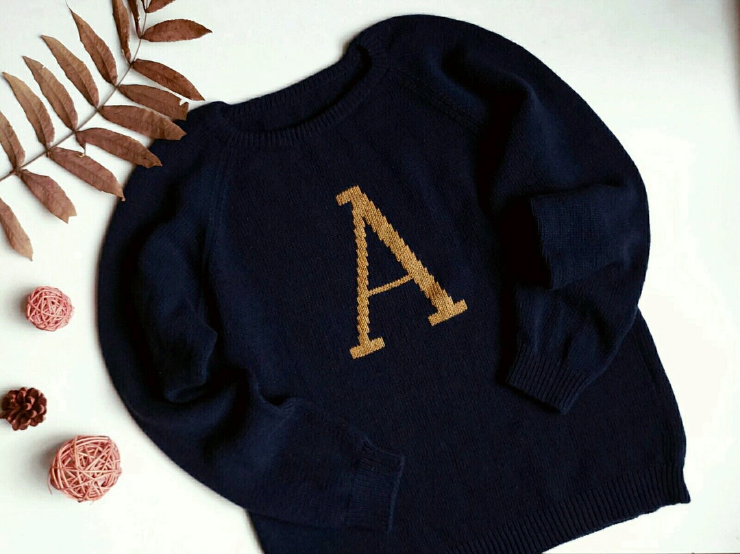 Personalized Adult Wool Sweater, Unisex Pullover, Hand Knit Letter ...