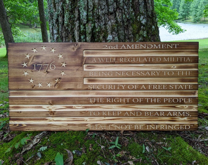 Wood Flag, 2nd Amendment, Torched, Wood Sign, 3D, CNC, Gift, Natural ...