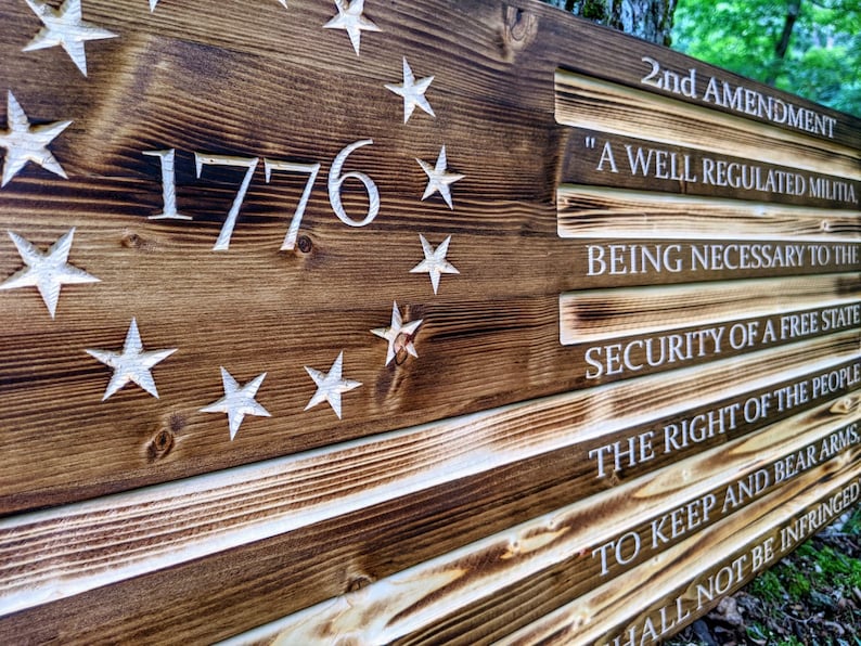 Wood Flag, 2nd Amendment, Torched, Wood Sign, 3D, CNC, Gift, Natural ...