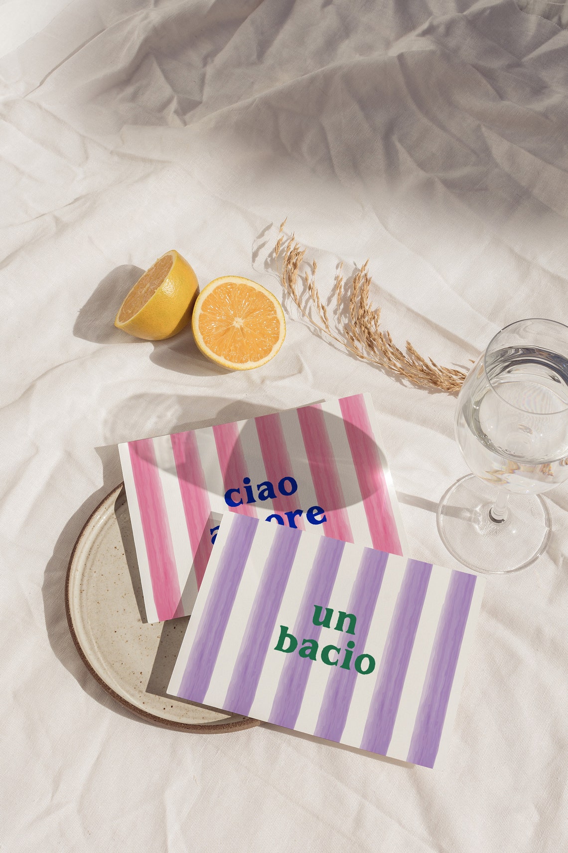 Purple Stripes 'un Bacio' Italian Art Print & Postcard - Etsy